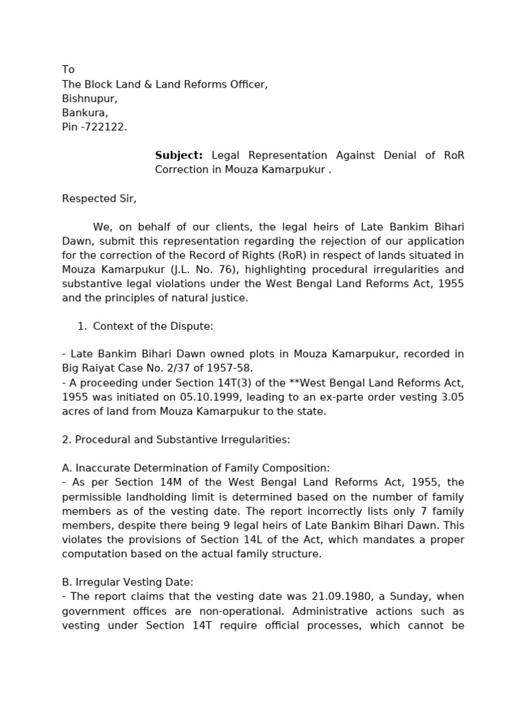 Representation letter | PDF | Ex Parte | Legal Documents
