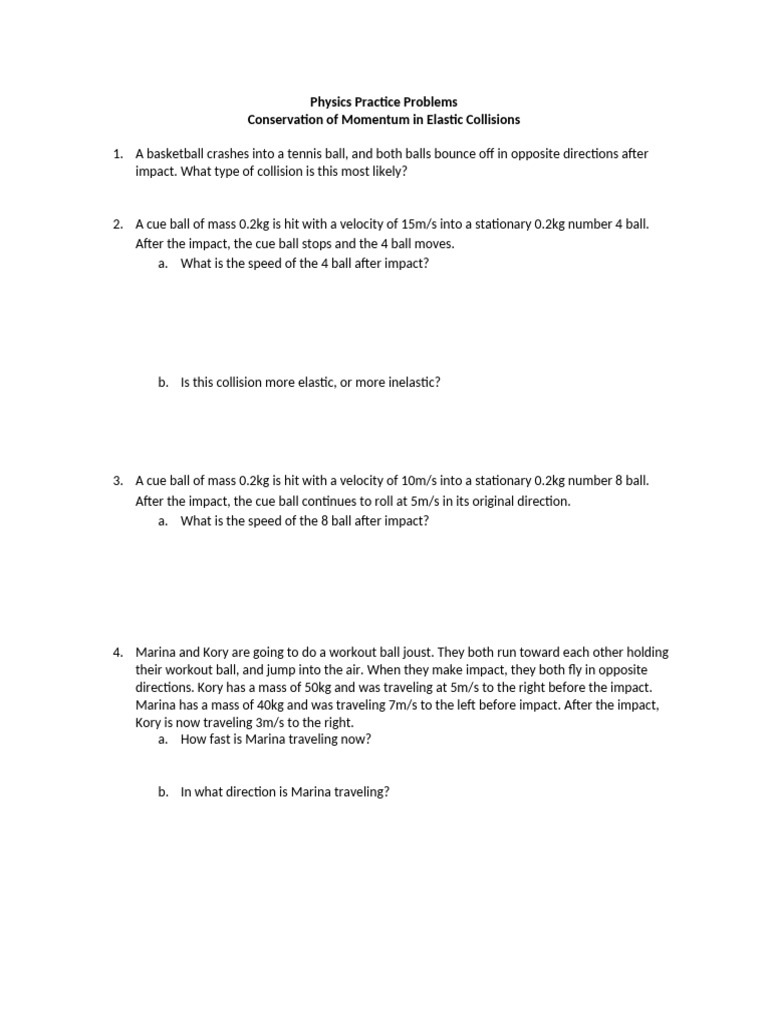Physics Practice Problems XIV | PDF | Collision | Momentum