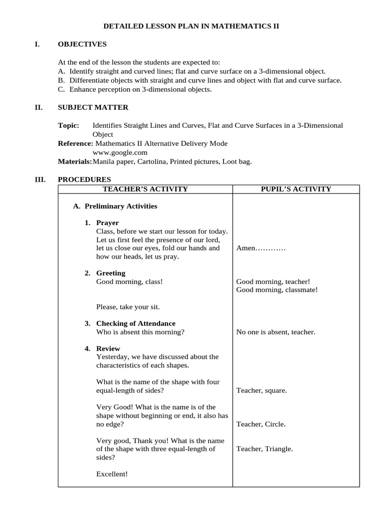 Detailed Lesson Plan Math 2 | PDF | Shape