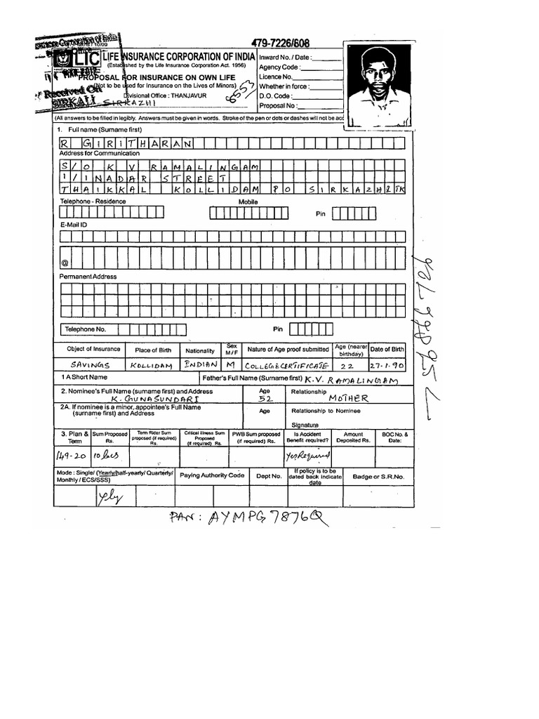 LIC Jeevan Anand Form | PDF