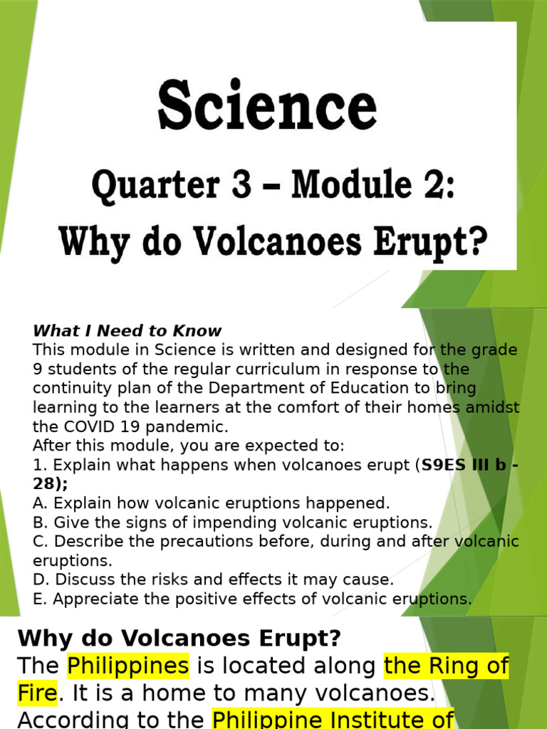 Quarter 3 Module 2 VOLCANO | PDF | Volcano | Types Of Volcanic Eruptions