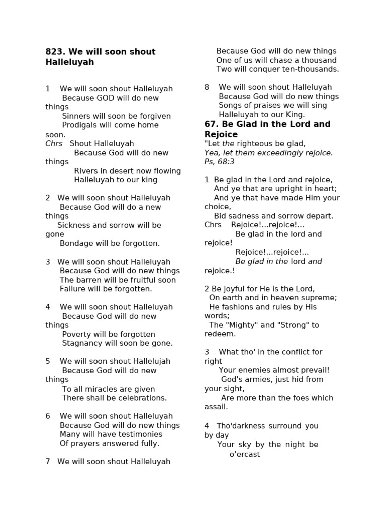 We Will Soon Shout Hallelujah Lyrics | PDF | Siddur | Religious Music
