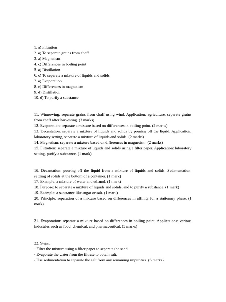 Separation Methods Marking Guide | PDF