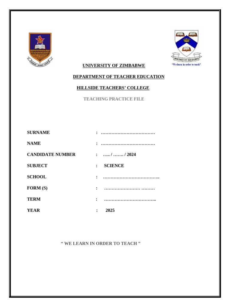 Teaching Practice File Cover Page | PDF