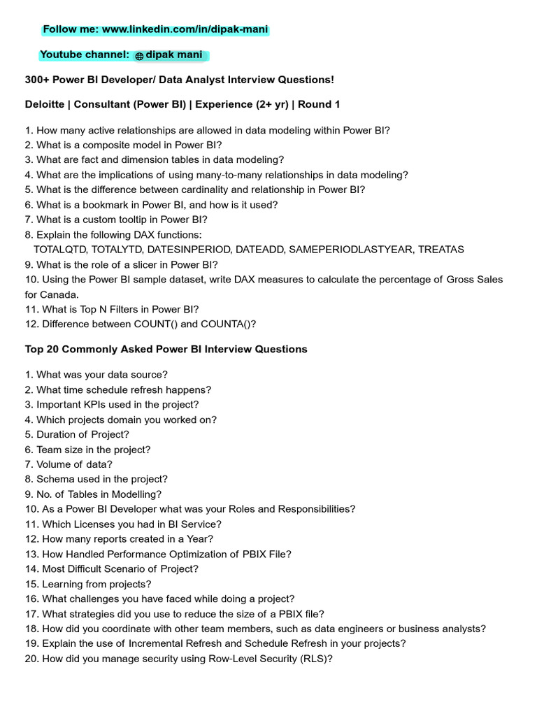300+ Power BI Interview Questions | PDF | Sql | Table (Database)