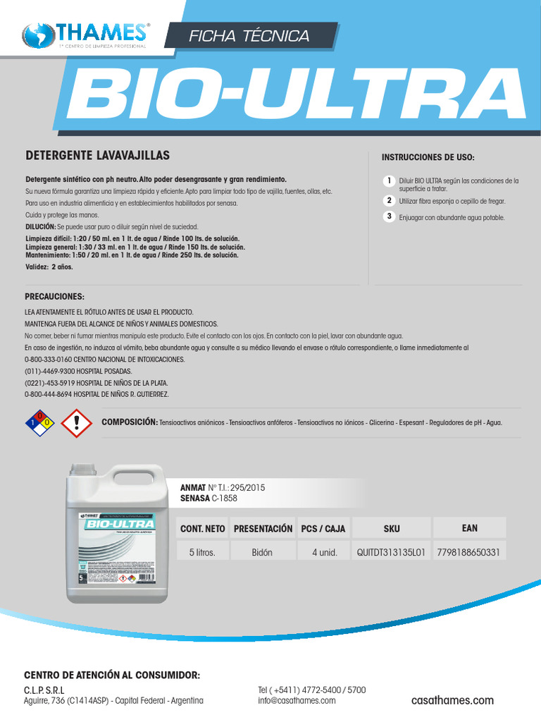 Detergente Lavavajillas Neutro Bio-Ultra | PDF | Tensioactivo | Agua