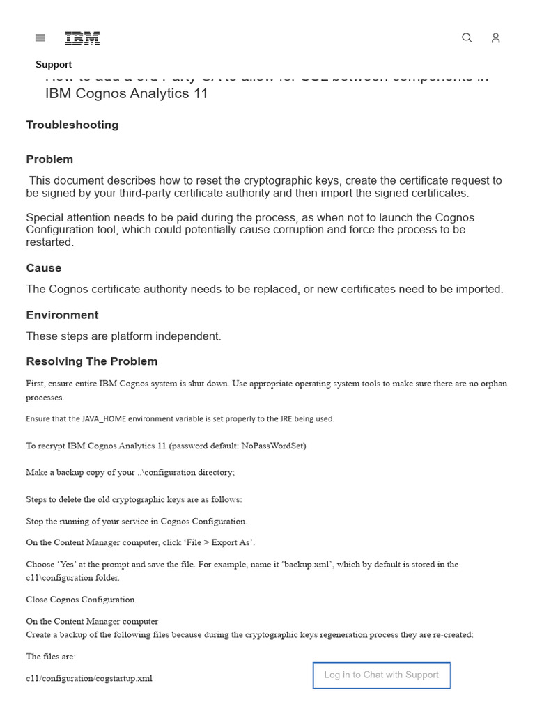 How To Add A 3rd Party CA To Allow For SSL Between Components in IBM Cognos Analytics 11 | PDF ...