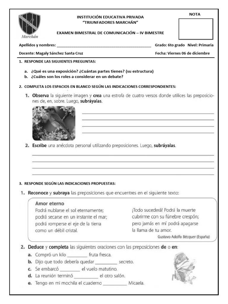 Examen de Comunicación 6to Grado Primaria | PDF