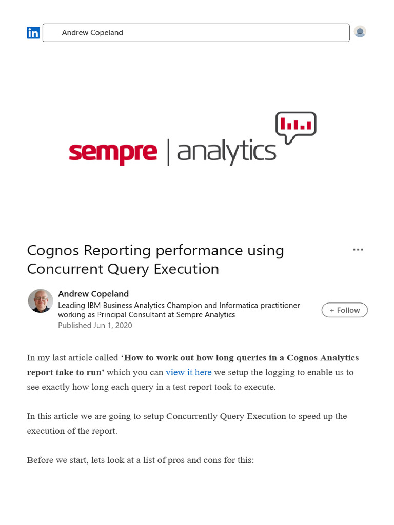 Cognos Reporting performance using Concurrent Query Execution | PDF | Software | Computer Science
