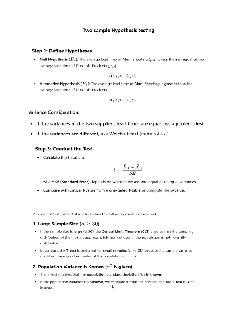 How To Choose T-Test Statistic | PDF