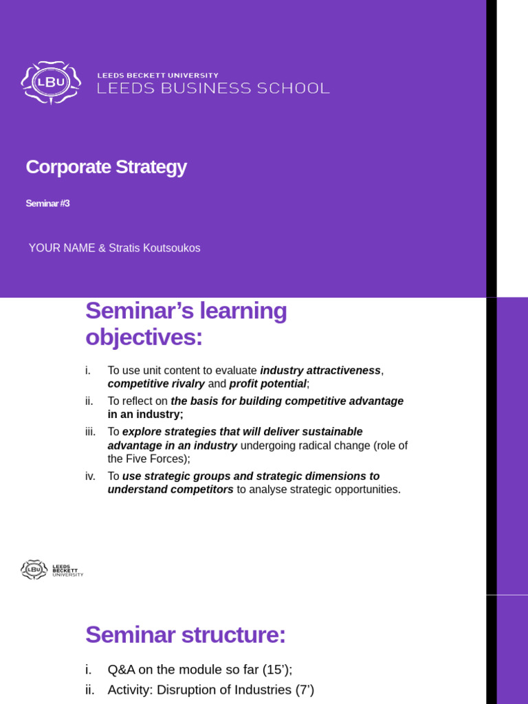 SEMINAR 3 Corporate Strategy Ext Env 202324 Sem2 | PDF | Advertising ...