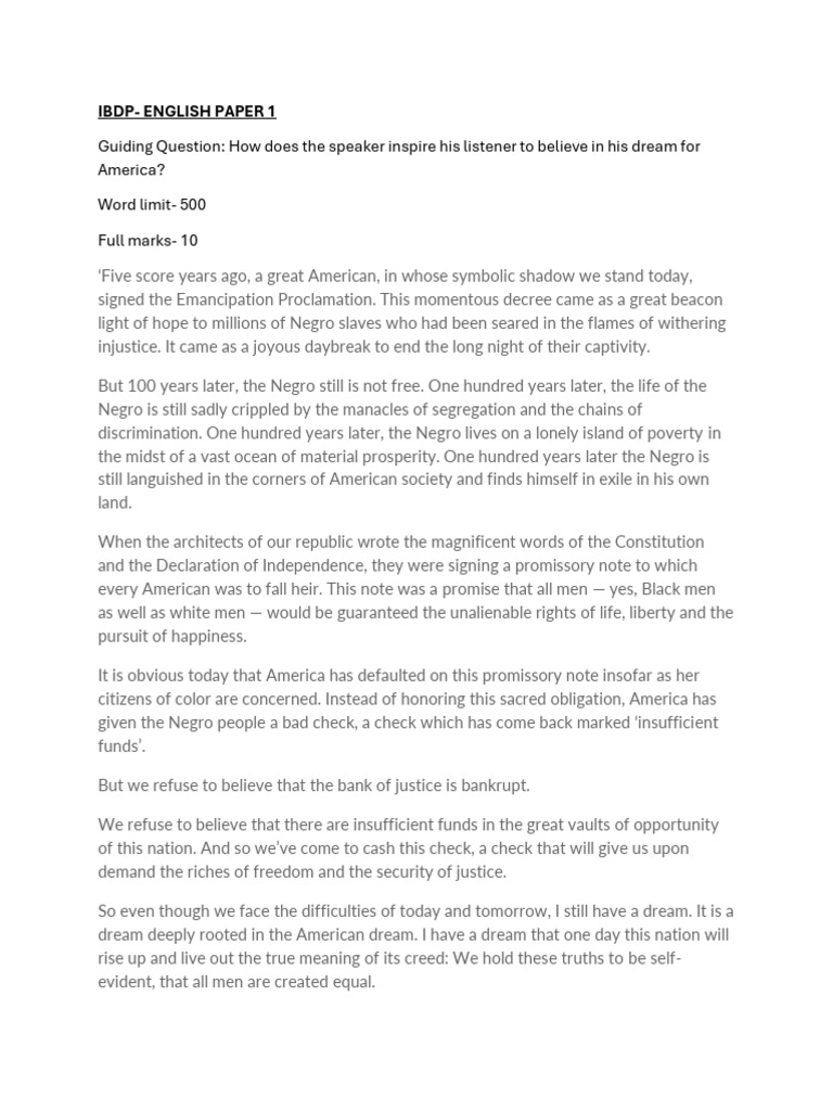 Inspiring Dream for America's Equality | PDF | Society Of The United ...