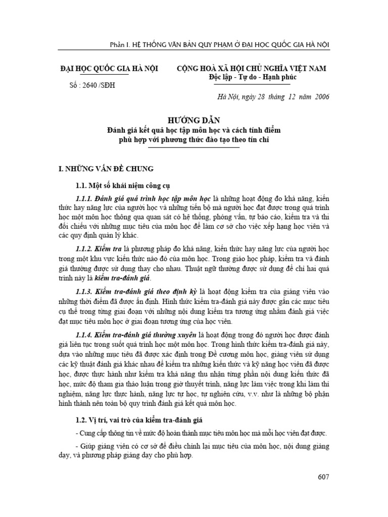 Page 607 Huong dan danh gia ket qua hoc tap mon hoc va cach tinh diem phu hop voi phuong thuc ...