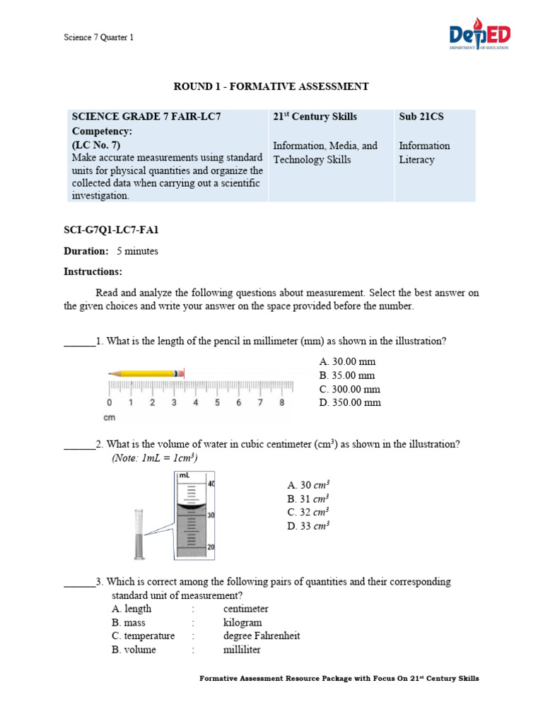G7 Science LC7 Q1 Ilao | PDF | Measurement | Weighing Scale