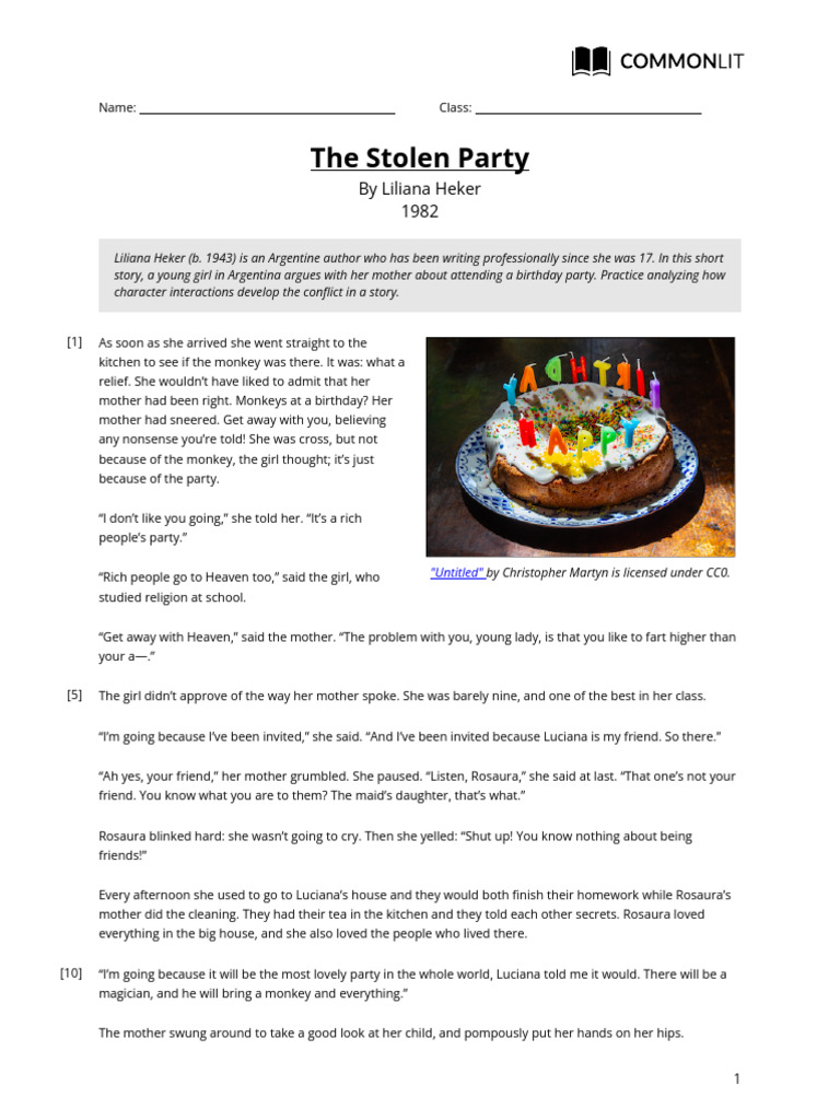 The Stolen Party: A Short Story Analysis | PDF