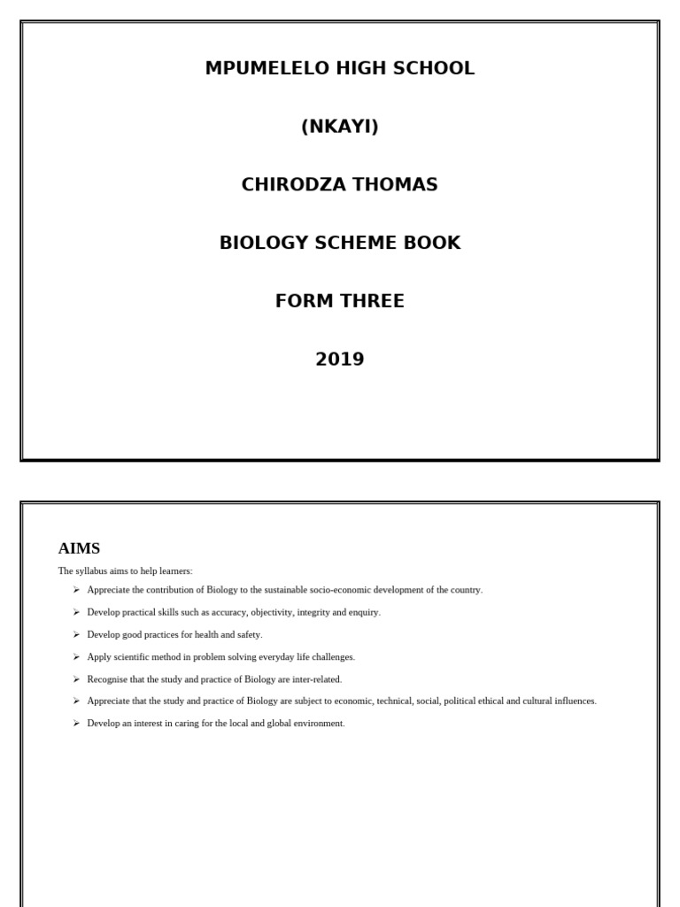 Biology Form 3 Term One Scheme | PDF | Biology