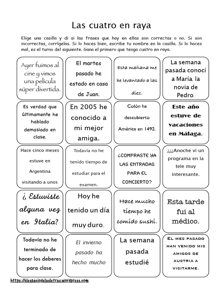 Cuatro en Raya Pretc3a9rito Perfectopretc3a9rito Indefinido | PDF