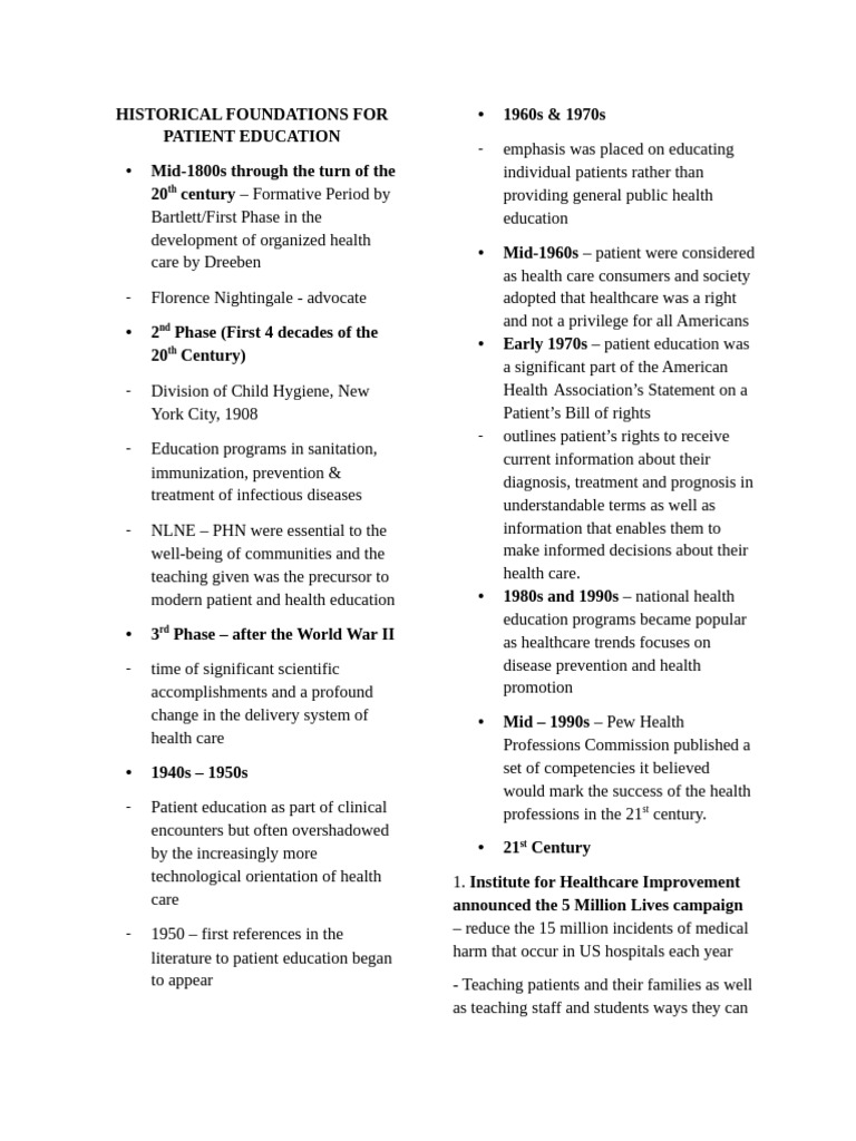 NCM 102 HISTORICAL FOUNDATIONS FOR PATIENT EDUCATION | PDF | Learning | Nursing