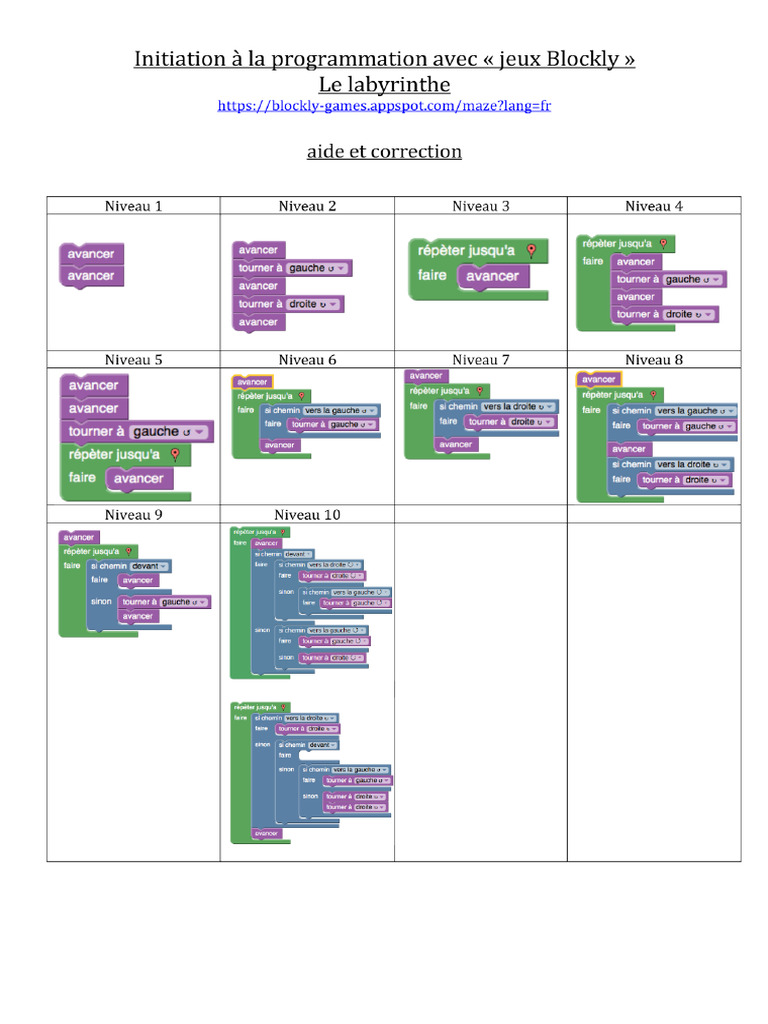Fiche Correction Labyrinthe Blockly Games PDF | PDF