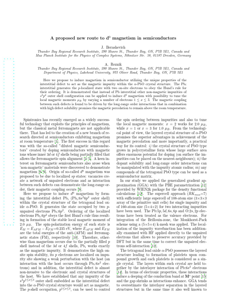 AProposed ANew Routeto D0 Magnetism in Semiconductors 2013 | PDF ...