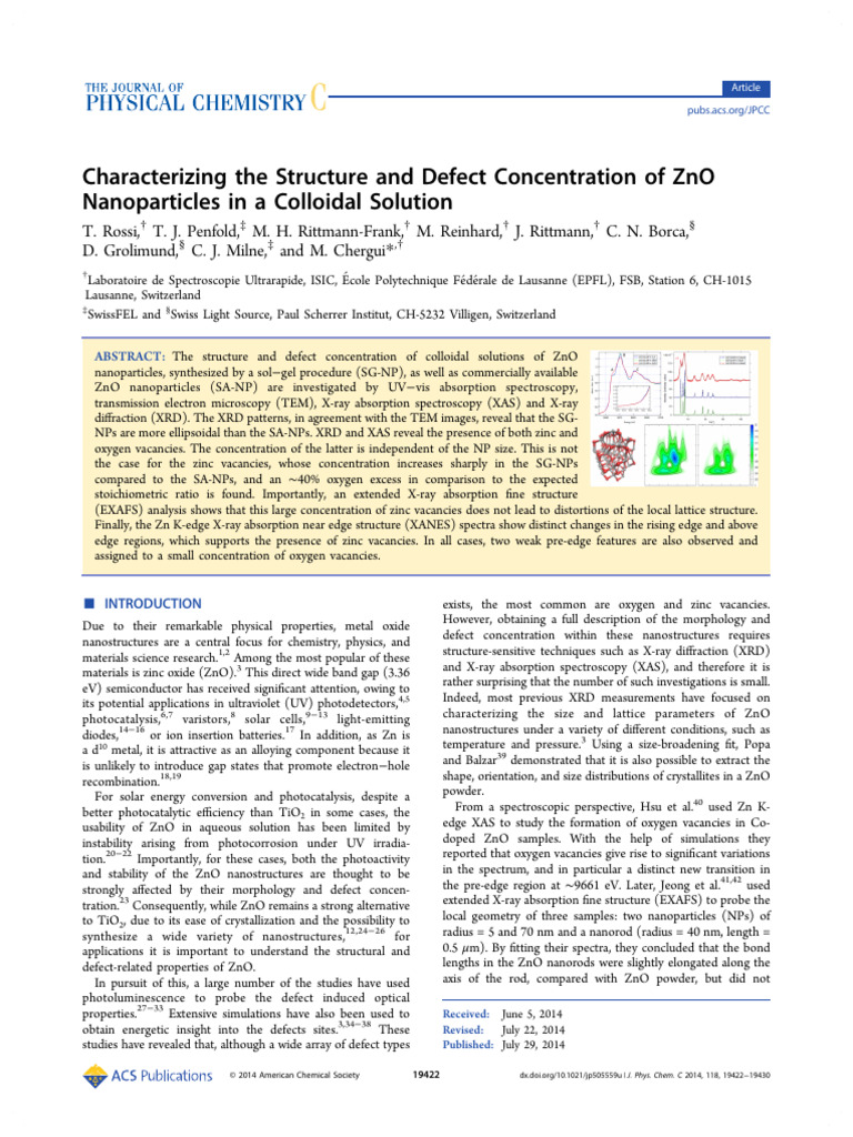 Charcterizing The Structure and Defects Concentration of ZnO NP's in A ...