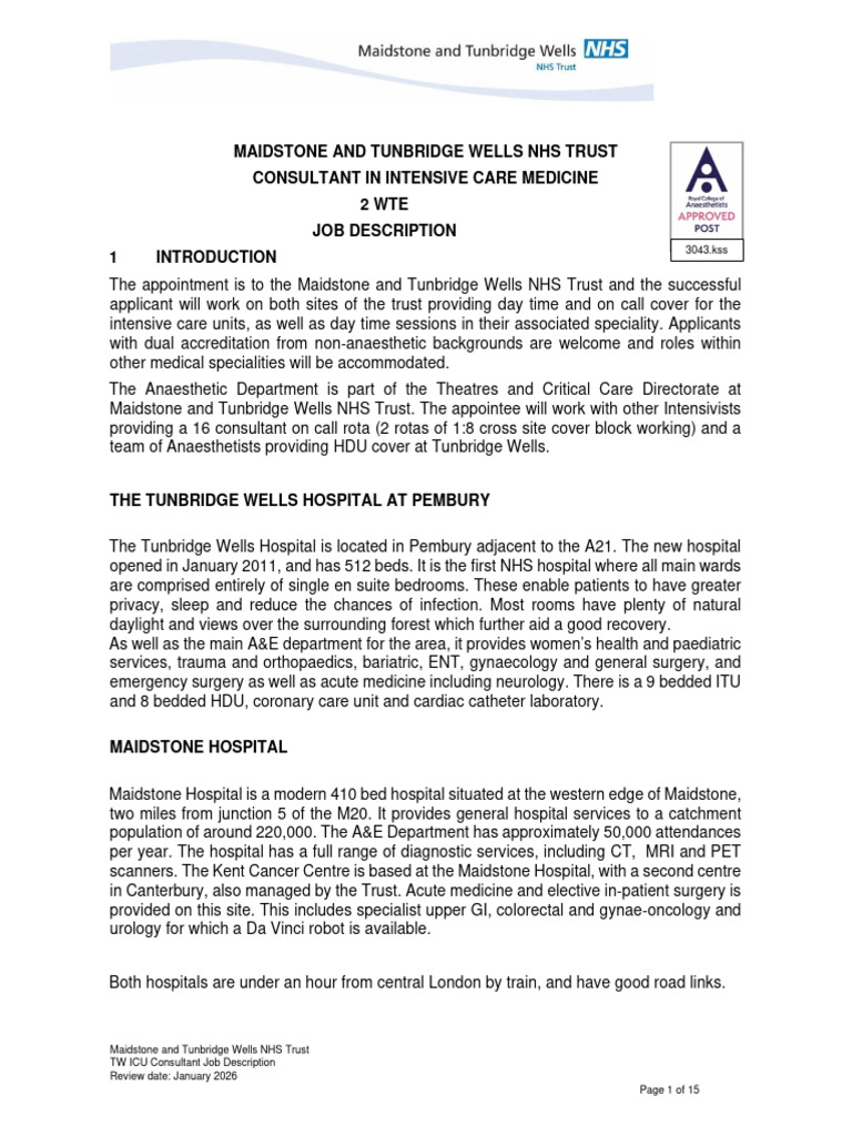 ICU Consultant Role at MTW NHS Trust | PDF | Intensive Care Medicine ...