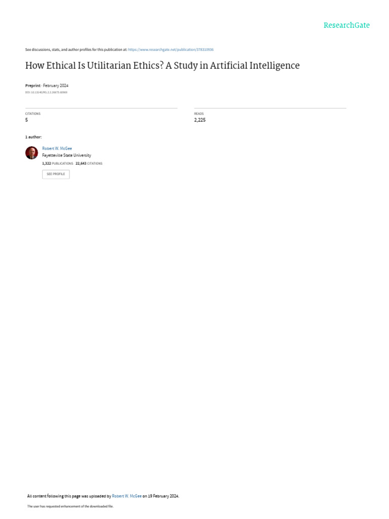 How Ethical Is Utilitarian Ethics? A Study in Artificial Intelligence | PDF | Utilitarianism ...