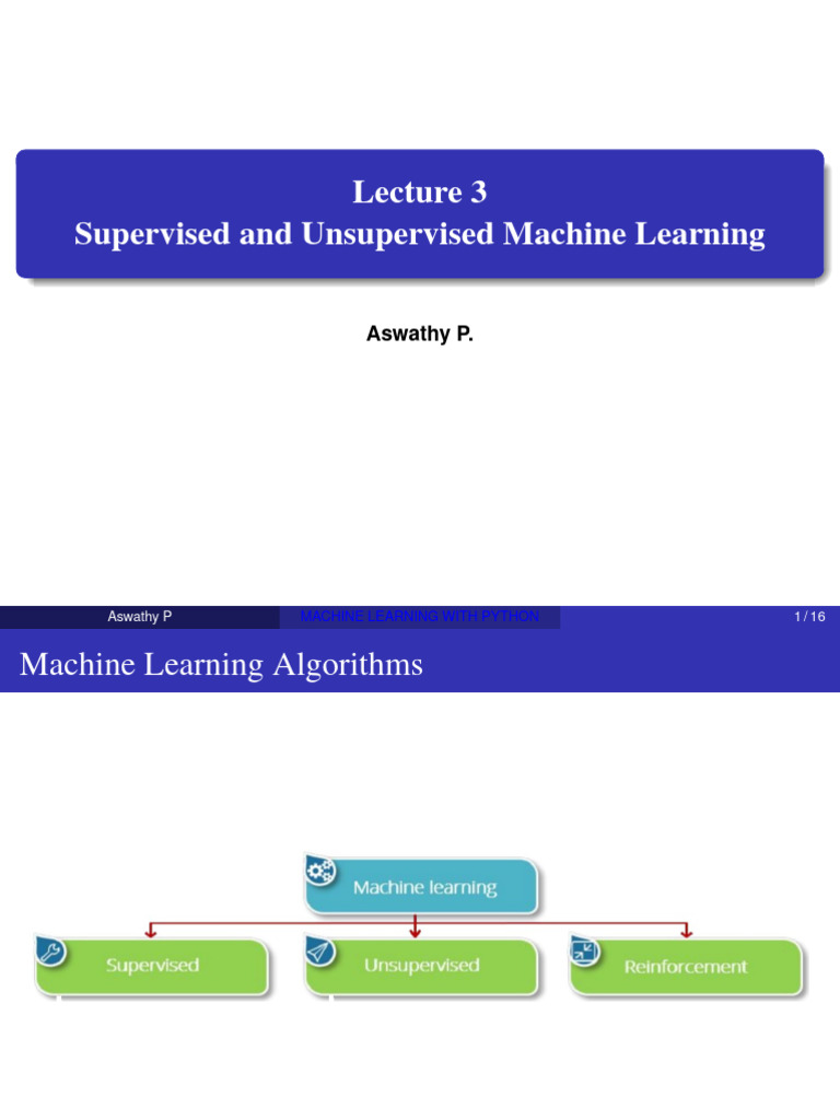 Lec 3 ML S4 Intro Supervised Unsupervised | PDF