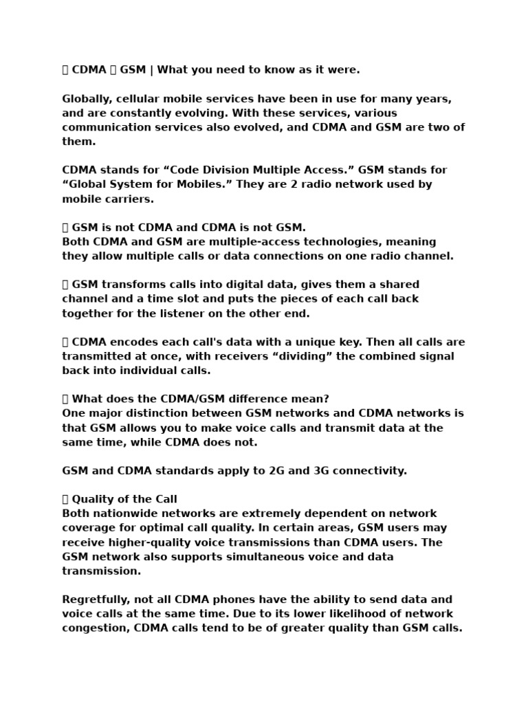 CDMA vs GSM: Key Differences Explained | PDF