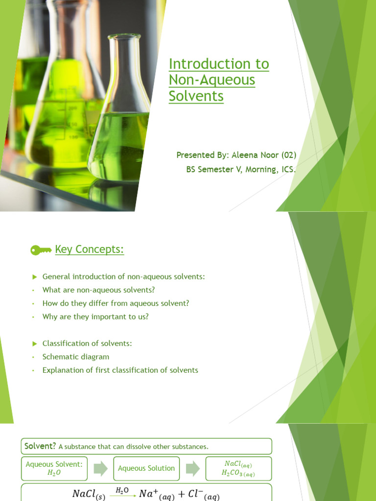 Aleena Noor, Rollno 2, Introduction To Non-Aqueous Solvents | PDF | Solvent | Aqueous Solution