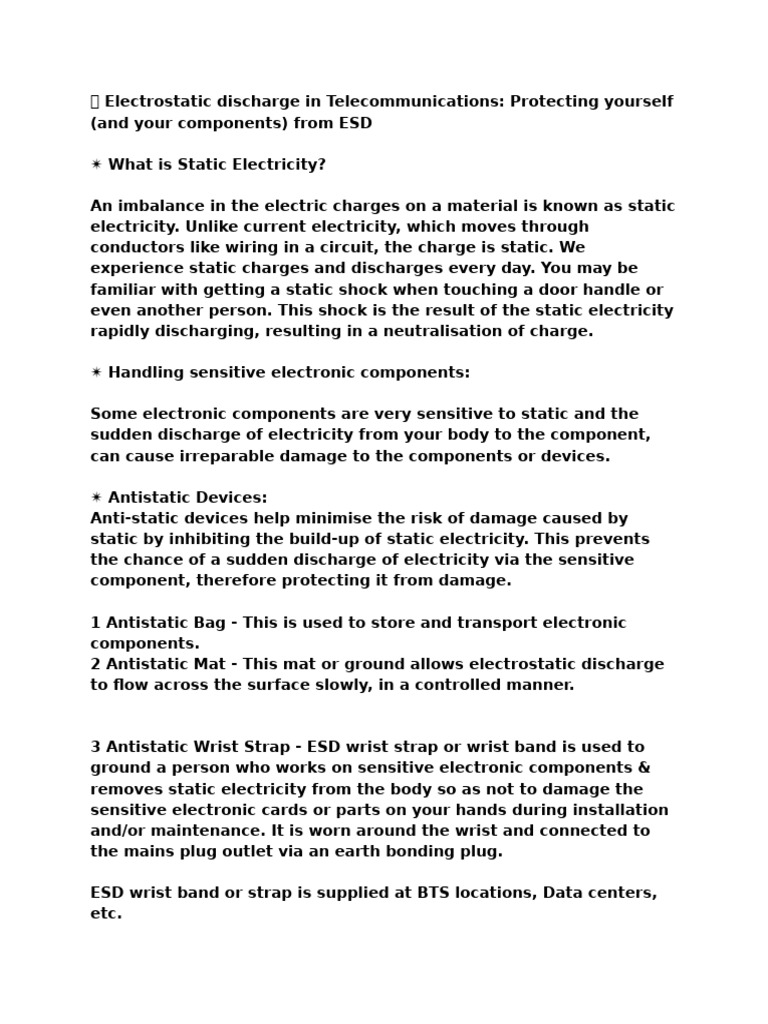 Electrostatic Discharge in Telecommunications - Protecting Yourself - and Your Components - From ...