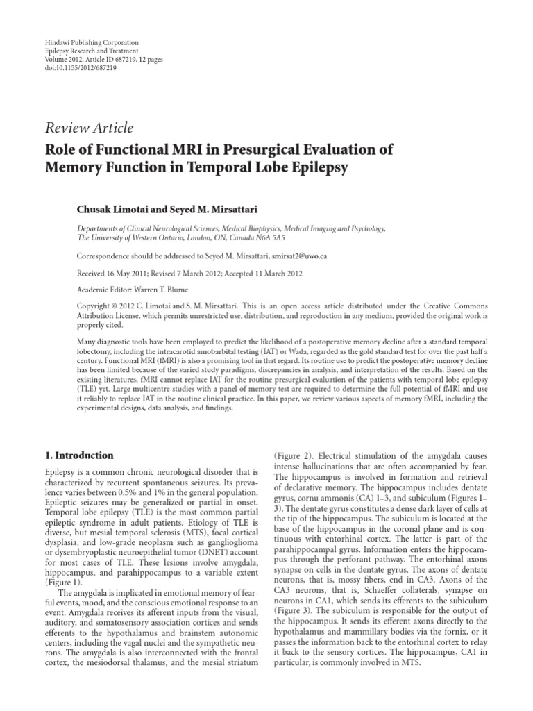 Role of Functional MRI in Presurgical Evaluation Of2012 | PDF ...