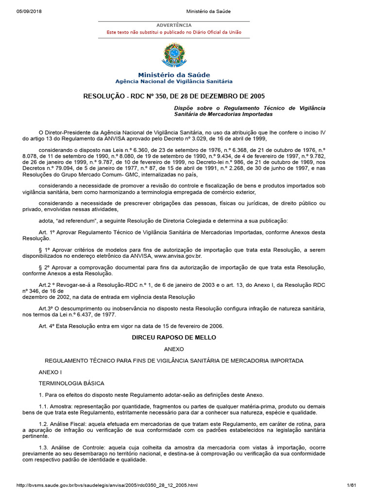 RDC ANVISA #350 de 28 Dezembro de 2005 | PDF