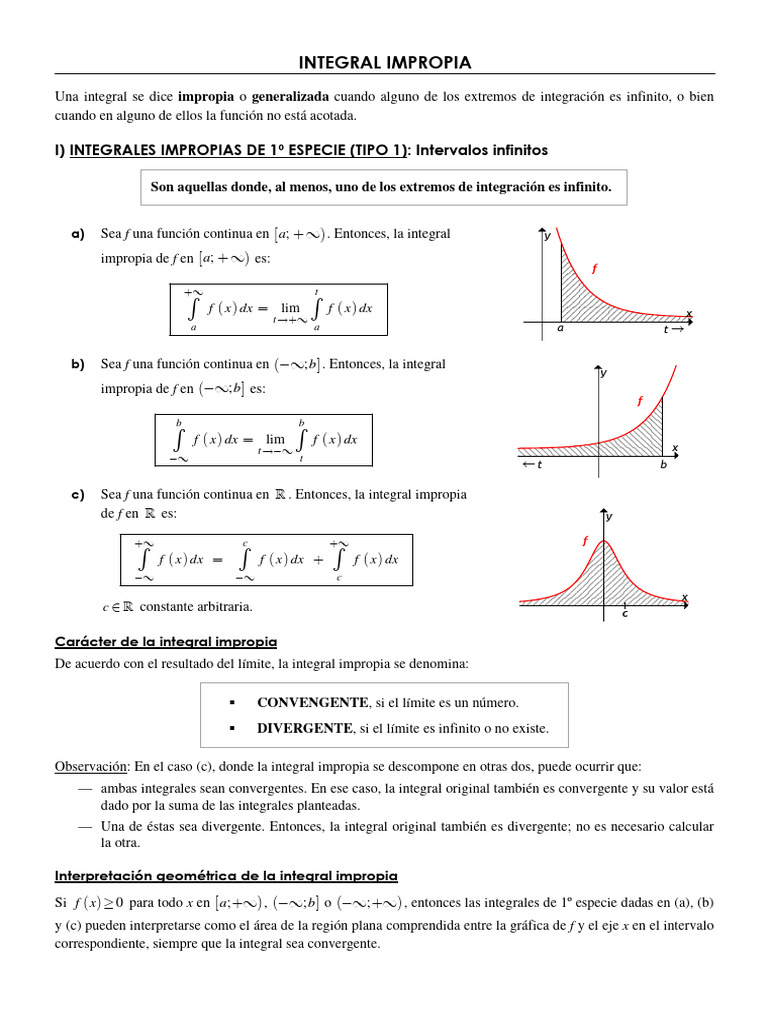 Integrales Impropias: Guía Completa | PDF | Integral | Límite (Matemáticas)