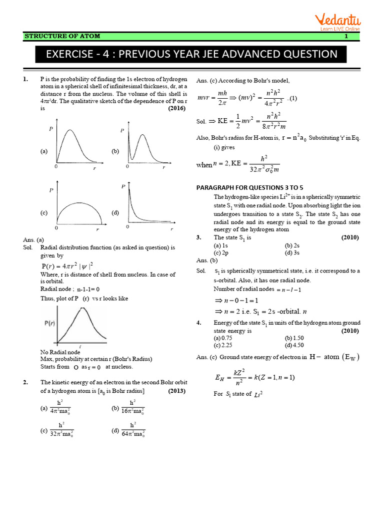 Structure of Atom NM Solutions (Ex-4) | PDF | Atomic Orbital | Electron