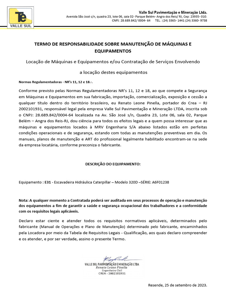 Termo de Responsabilidade E31 | PDF