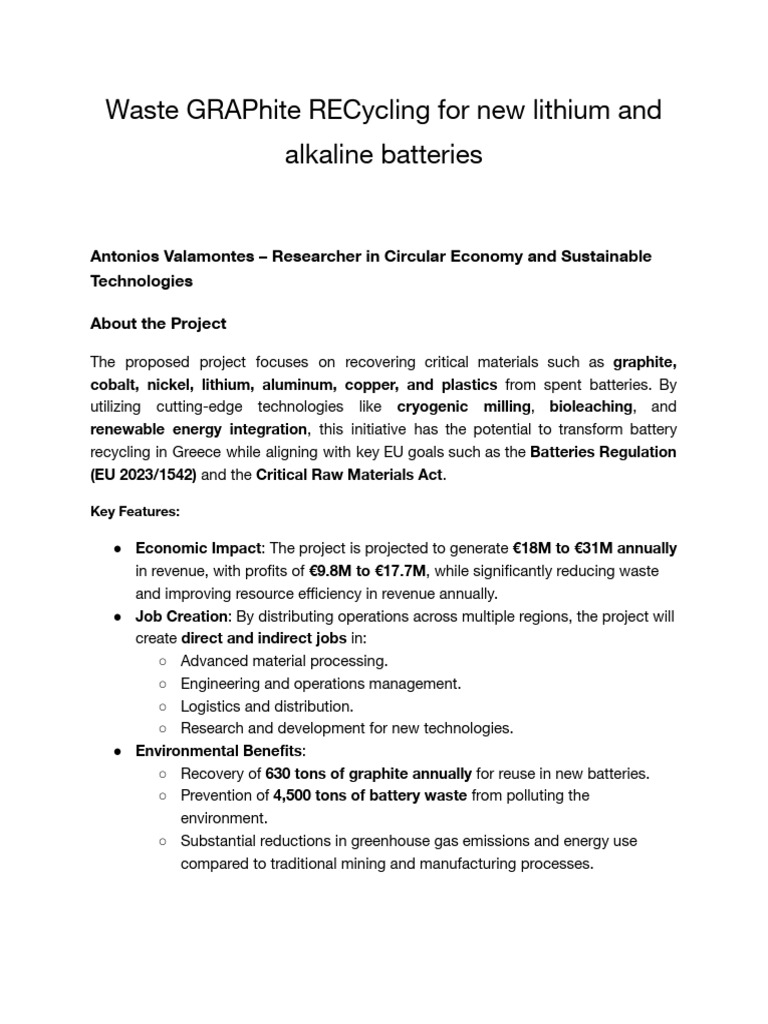 Proposal For Advancing Sustainable Battery Recycling in Greece | PDF ...