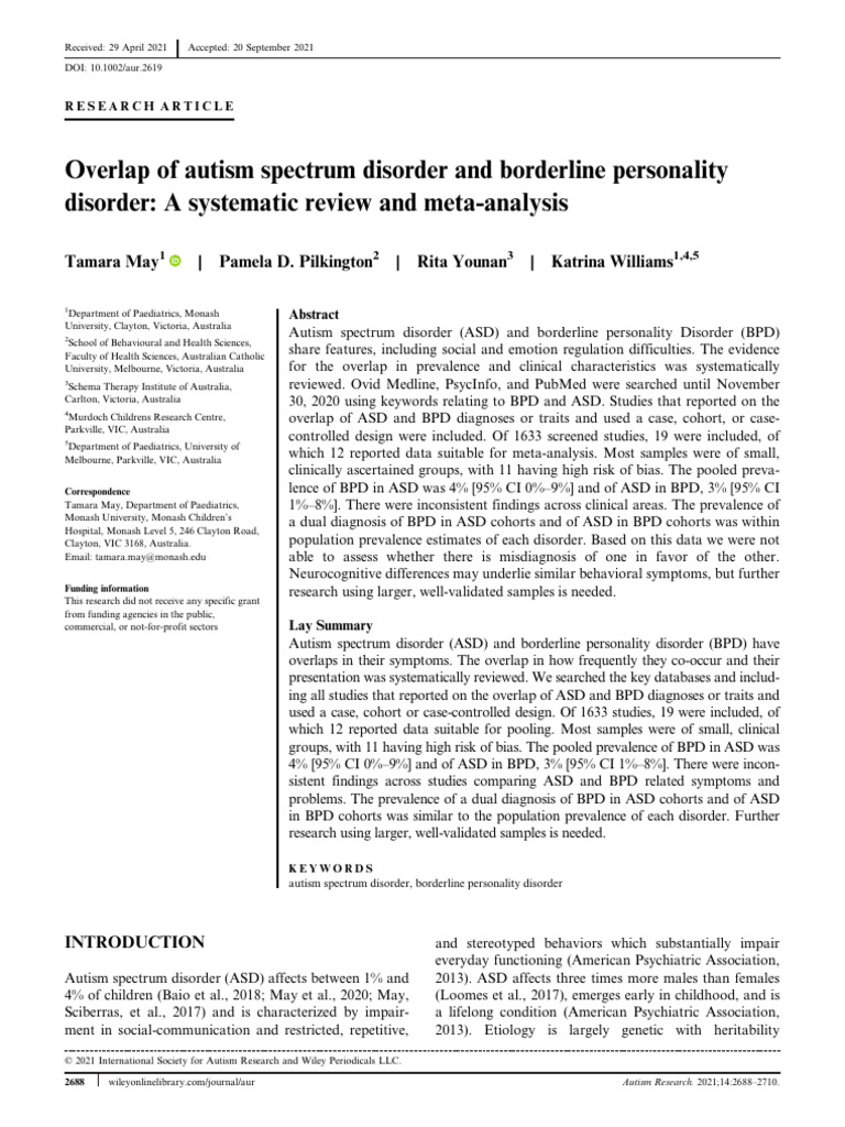 Autism & Borderline Personality Disorder Overlap Analysis | PDF ...