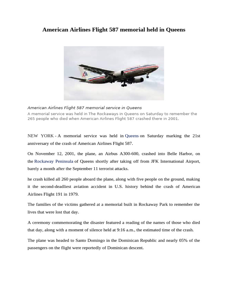 Flight 587 Memorial in Queens | PDF | Man Made Disasters | Airliner ...