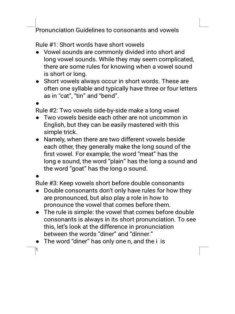 Pronunciation Guidelines To Consonants and Vowels | PDF | Vowel | Consonant