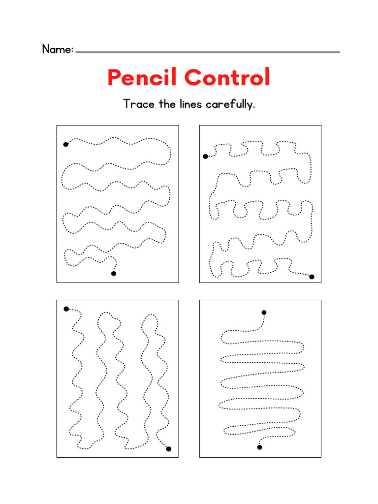 Pencil Control Tracing Worksheet in Red | PDF