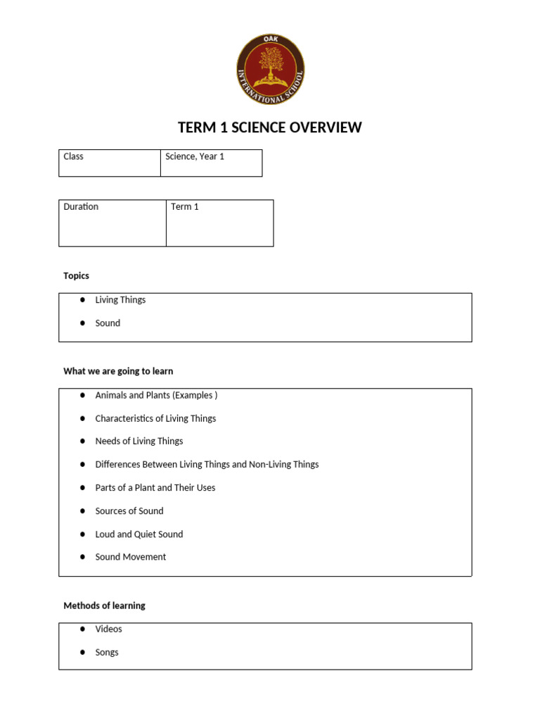 Y1 Science Term 1 Overview | PDF