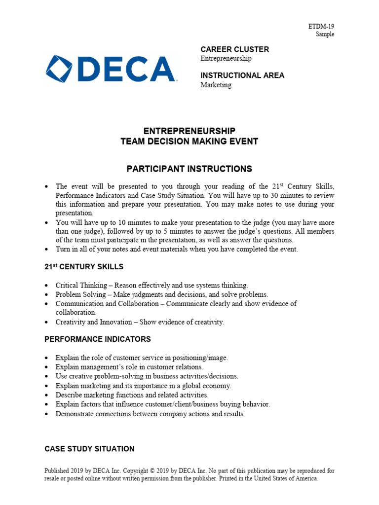 Teach DECA ETDM Marketing Sample RP | PDF | Cognition | Human Communication