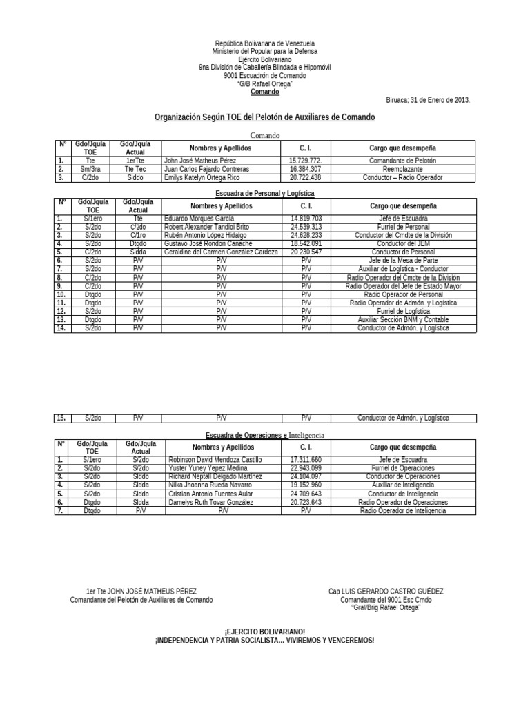 Organización del Pelotón de Comando | PDF | Militar | Operaciones militares