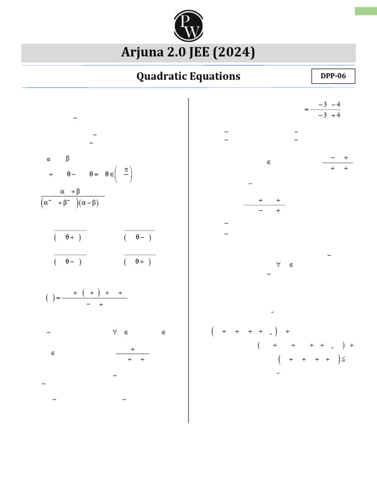 Quadratic Equation - DPP 06 (Of Lec 08) - Arjuna JEE 2.0 2024 | PDF | Algebra | Arithmetic