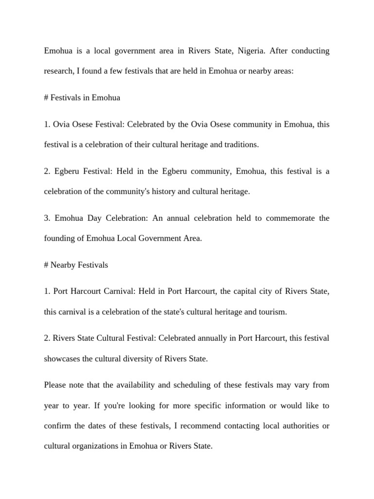 Emohua Is A Local Government Area in Rivers State | PDF | Festival ...