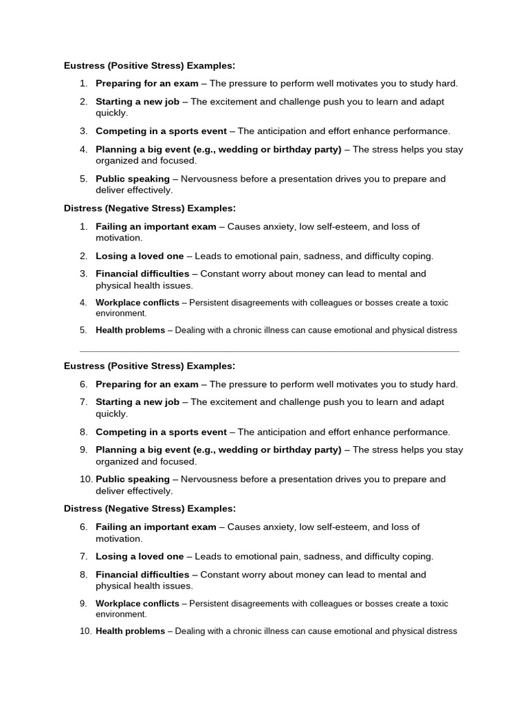 Types of Eustress and Distress | PDF | Stress (Biology) | Anxiety