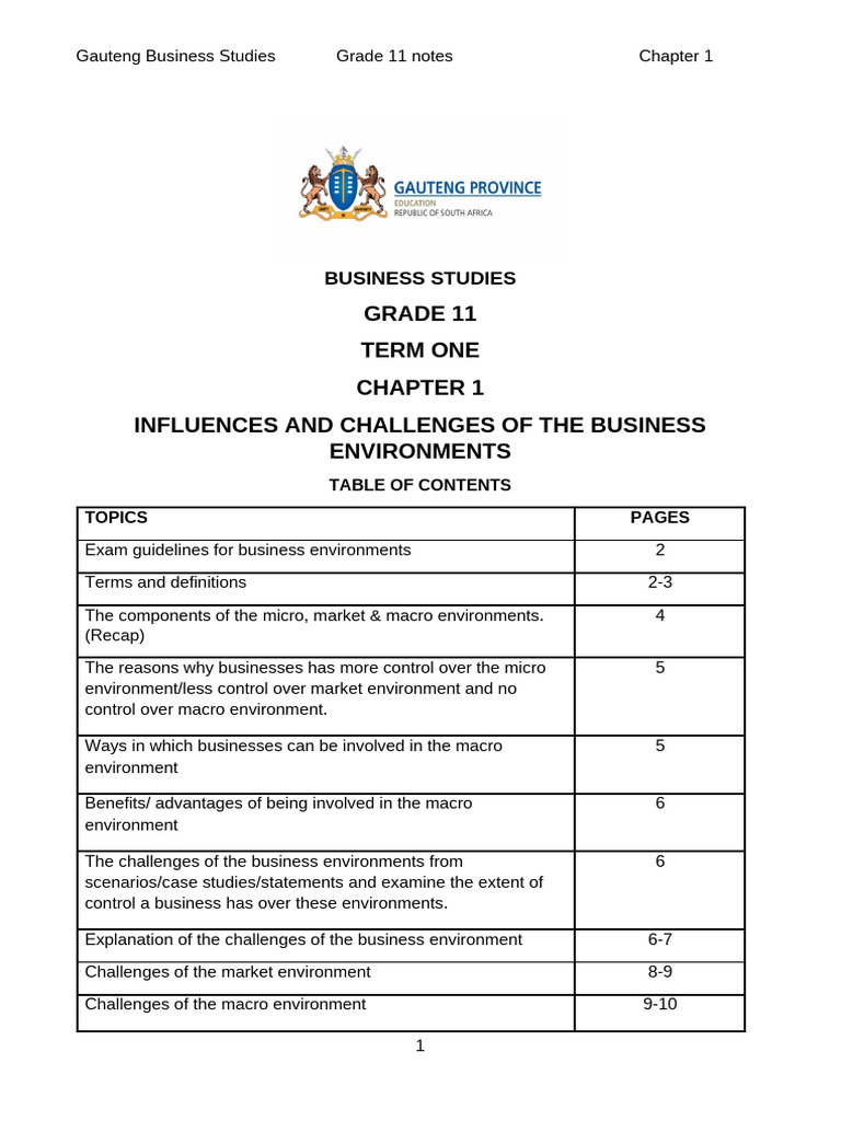 Gauteng Grade 11 Business Environment Notes | PDF | Employment ...