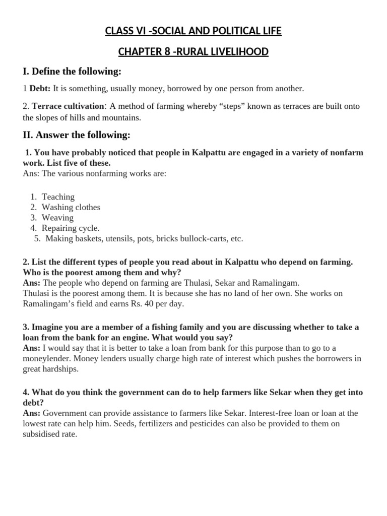 Class Vi Rural Livelihood Notes | PDF