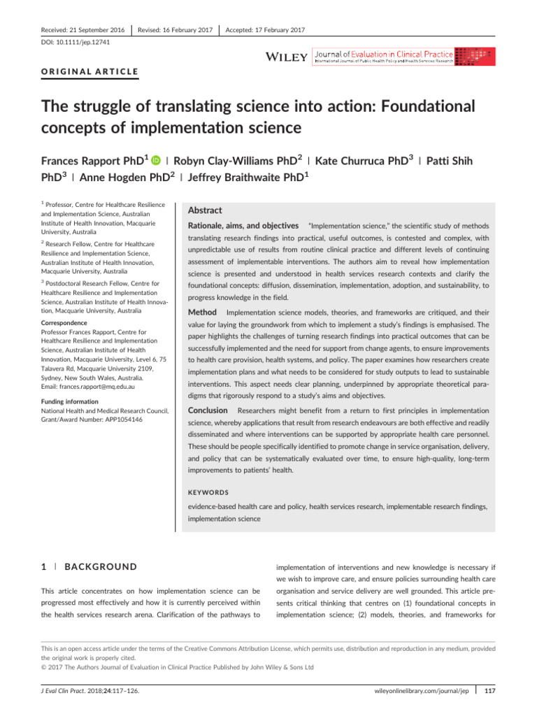 Evaluation Clinical Practice - 2017 - Rapport - The Struggle of Translating Science Into Action ...